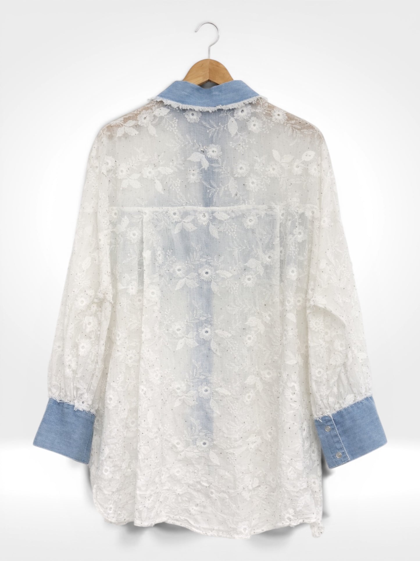 Daisy Shimmer Lace Chambray Shirt – Coco Blush Boutique